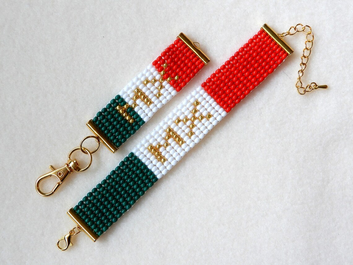 Mexico Mexican Flag Bead Bracelet & Keychain, Handmade - Etsy