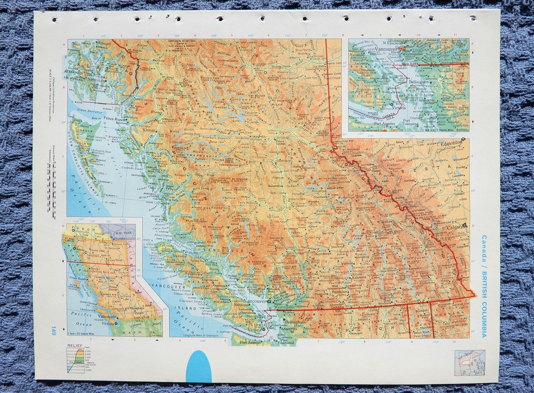 1966 BRITISH COLUMBIA CANADA Atlas Map, Vintage World Book Atlas, Full ...
