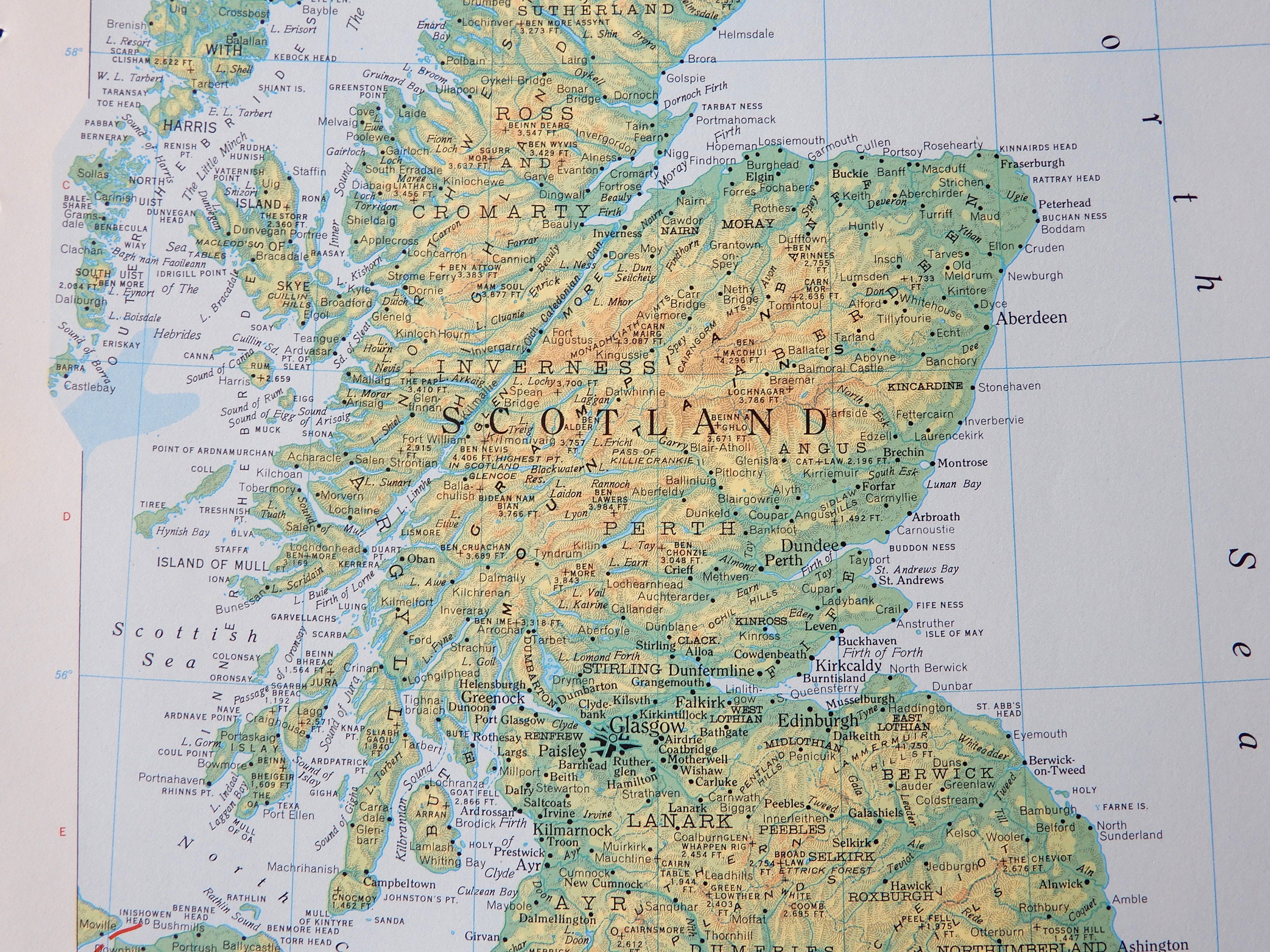 1966 SCOTLAND NORTHERN ENGLAND Atlas Map, Vintage World Book Atlas ...