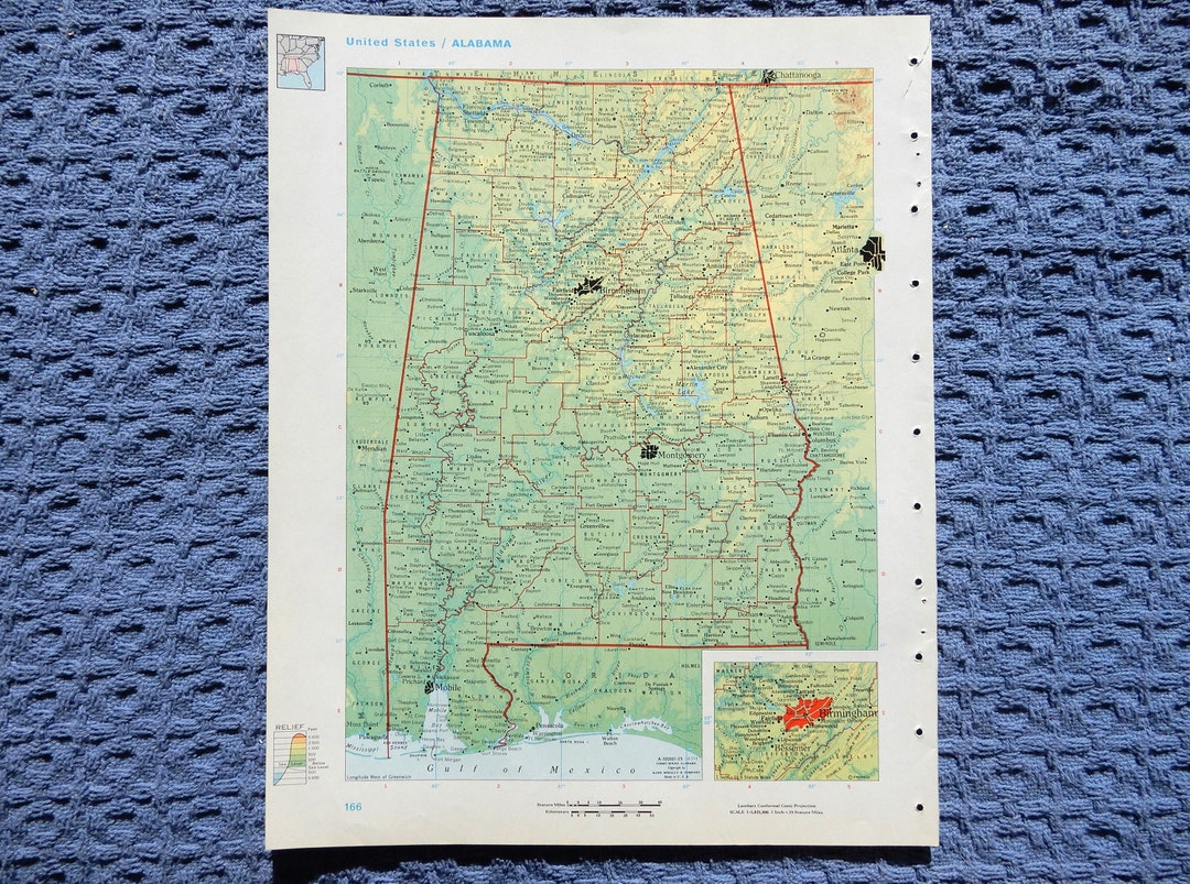 1966 ALABAMA Atlas Map, Vintage World Book Atlas, Full Color - Etsy