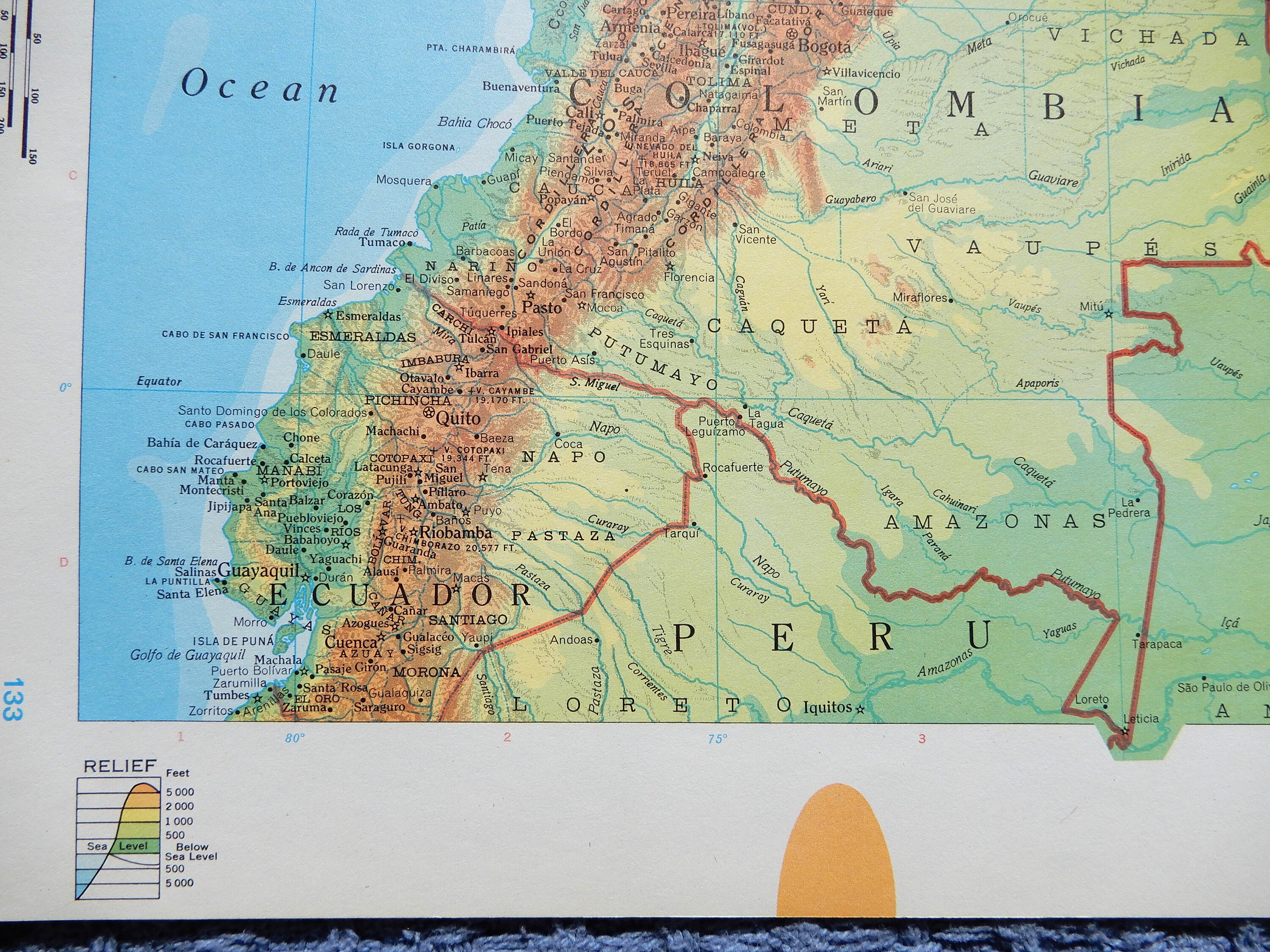 1966 COLOMBIA + VENEZUELA Atlas Map, Vintage World Book Atlas, Full ...