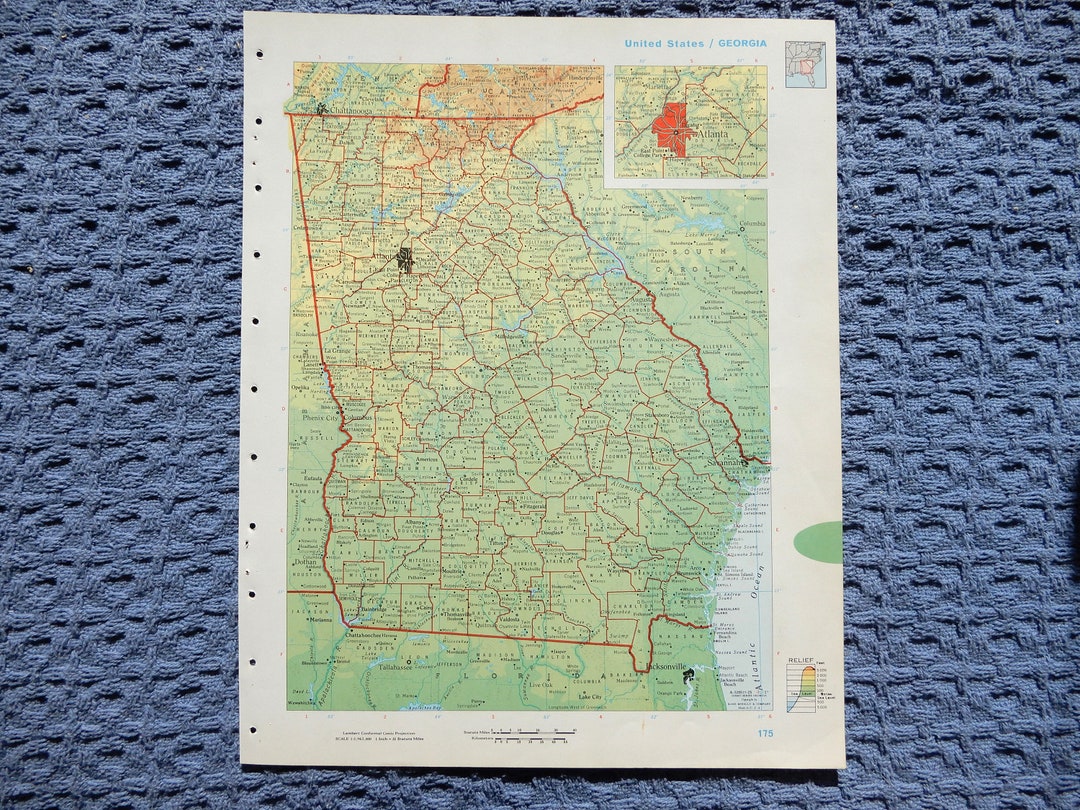 1966 GEORGIA Atlas Map, Vintage World Book Atlas, Full Color - Etsy