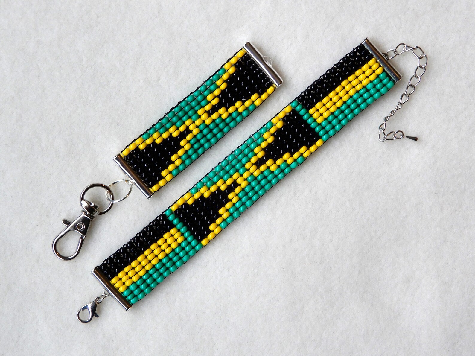 Jamaica Jamaican Flag Bead Bracelet & Keychain, Handmade, 30% to ...