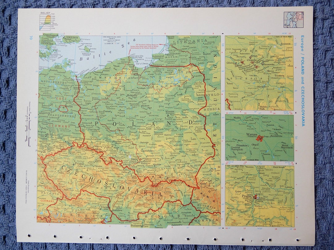 1966 POLAND + CZECHOSLOVAKIA Atlas Map, Vintage World Book Atlas, Full ...