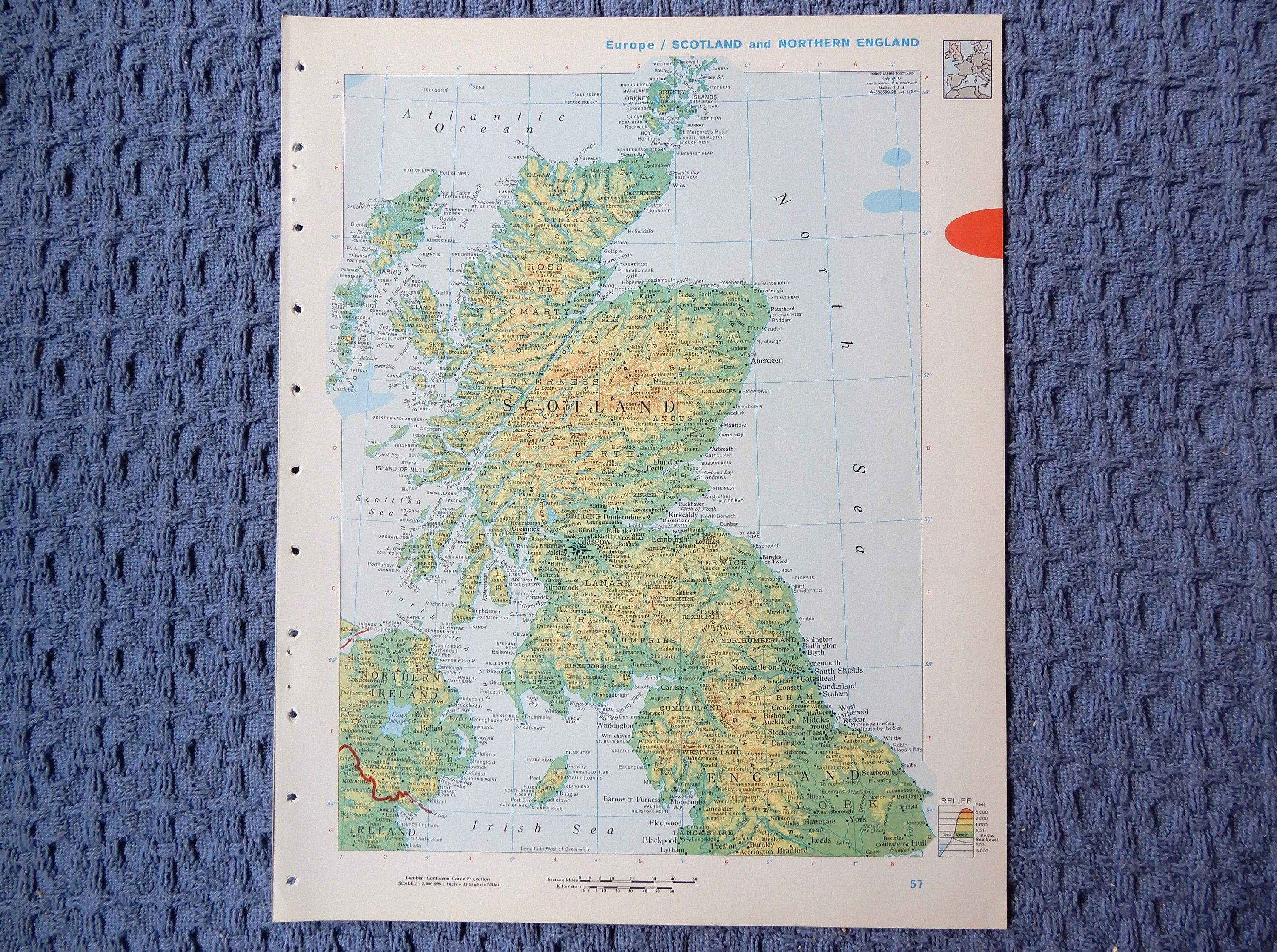 1966 SCOTLAND NORTHERN ENGLAND Atlas Map, Vintage World Book Atlas ...