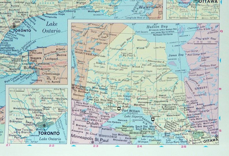1961 ONTARIO CANADA Atlas Map, Vintage Time Life Rand Mcnally Atlas ...