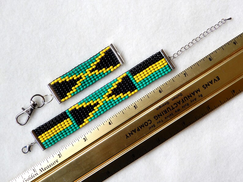 Jamaica Jamaican Flag Bead Bracelet & Keychain, Handmade, 30% to ...