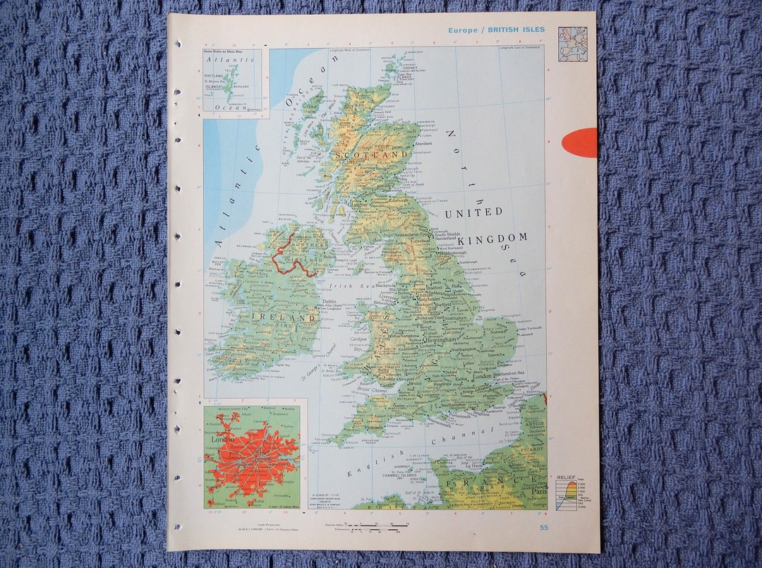 1966 BRITISH ISLES Atlas Map, Vintage World Book Atlas, Full Color ...
