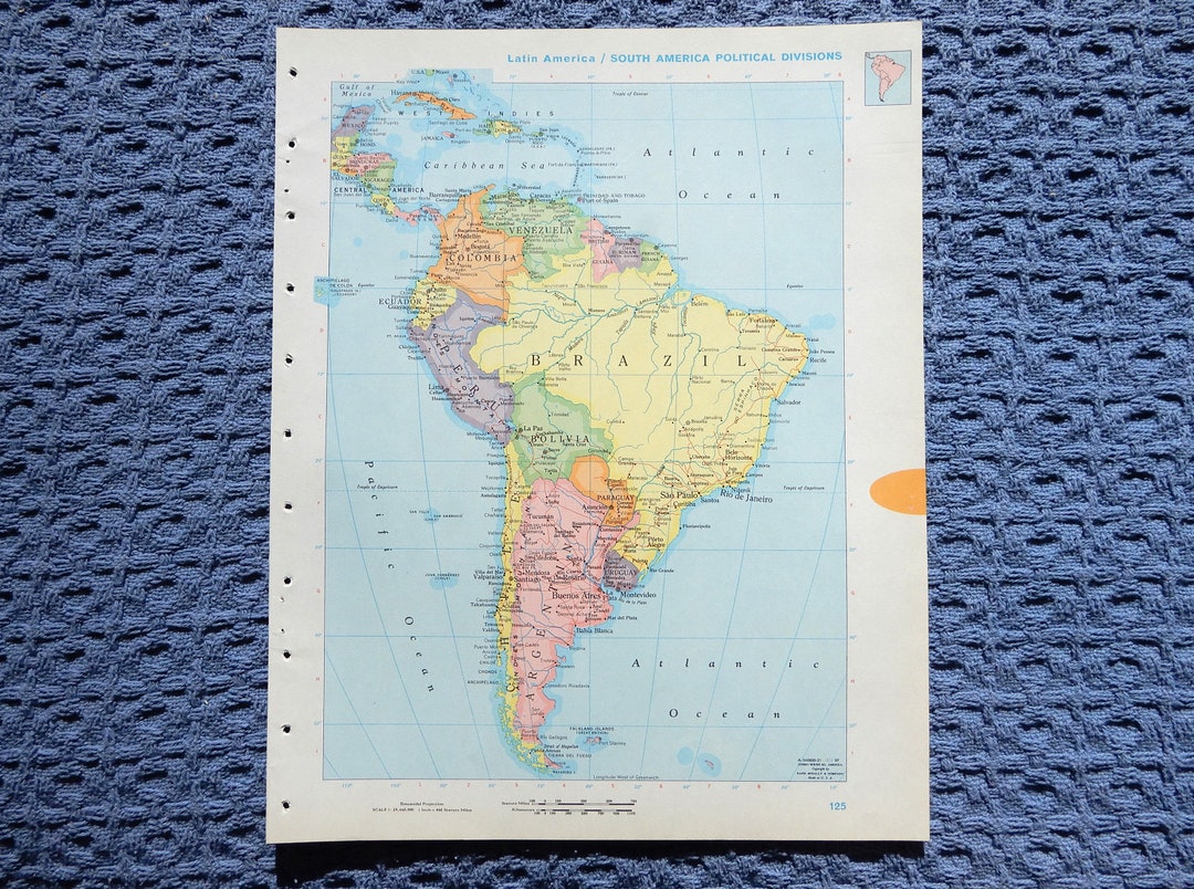 1966 SOUTH AMERICA Atlas Map, Vintage World Book Atlas, Full Color ...