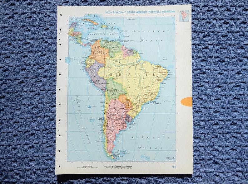 1966 SOUTH AMERICA Atlas Map, Vintage World Book Atlas, Full Color ...