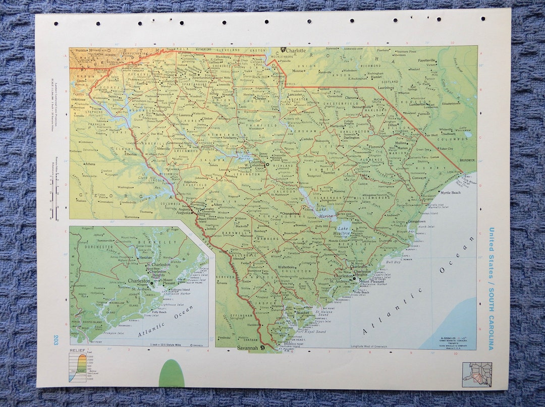 1966 SOUTH CAROLINA Atlas Map, Vintage World Book Atlas, Full Color - Etsy