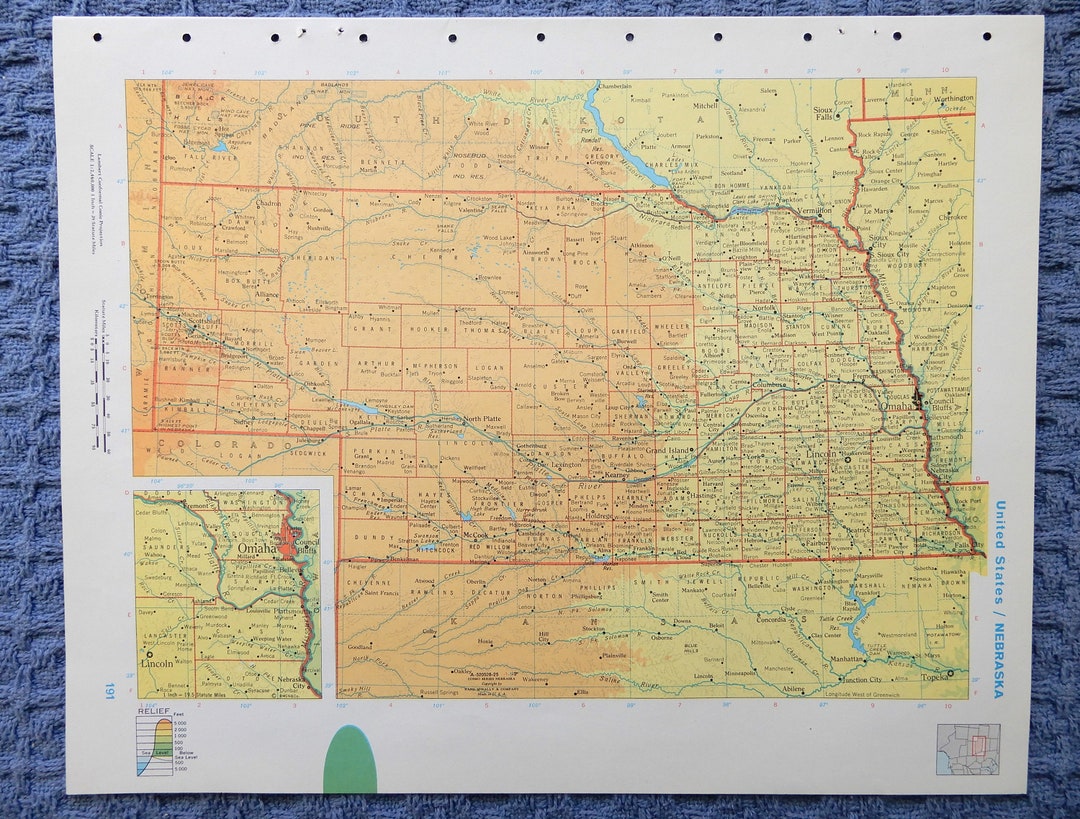 1966 NEBRASKA Atlas Map, Vintage World Book Atlas, Full Color - Etsy