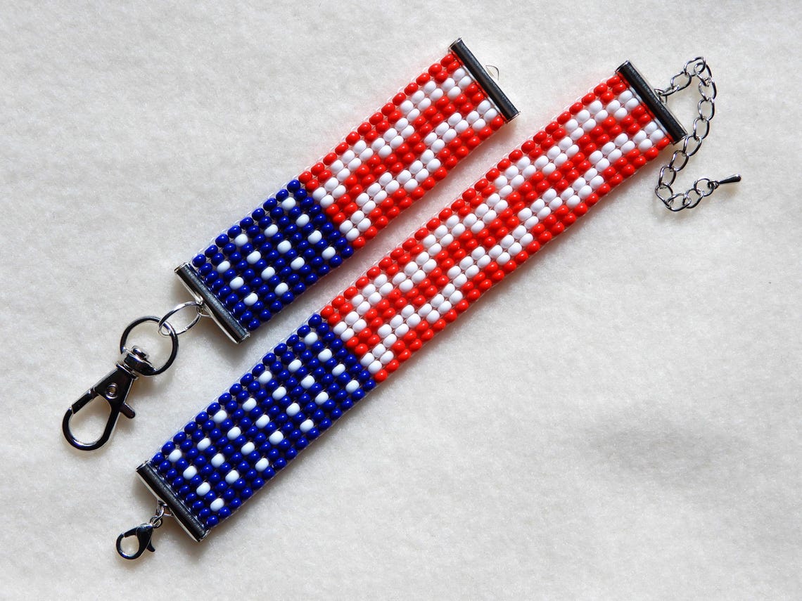 American U.S. Flag Bead Bracelet & Keychain, Handmade, USA - Etsy