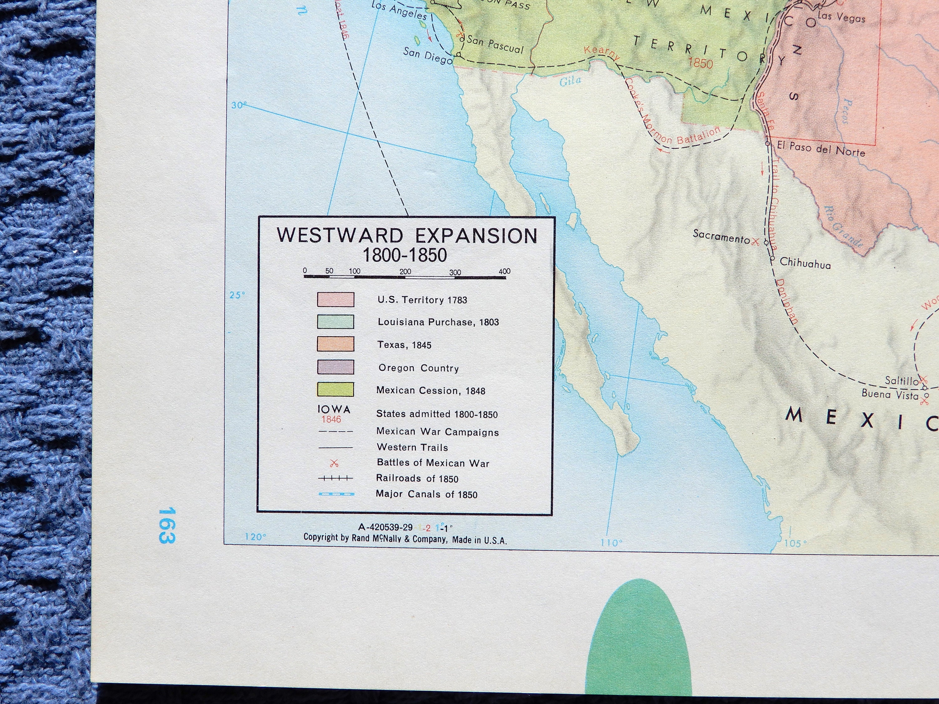 1966 Atlas Map, US Westward Expansion 1800-1850, Vintage World Book ...