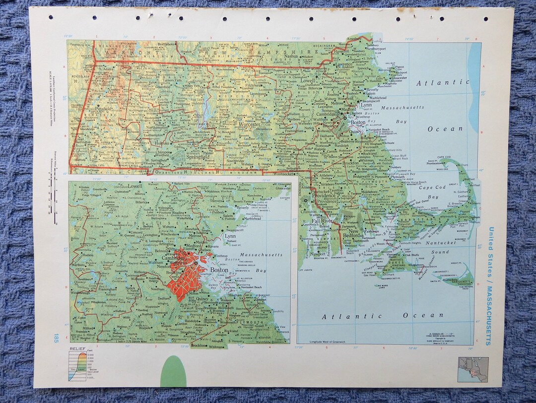 1966 MASSACHUSETTS Atlas Map, Vintage World Book Atlas, Full Color - Etsy
