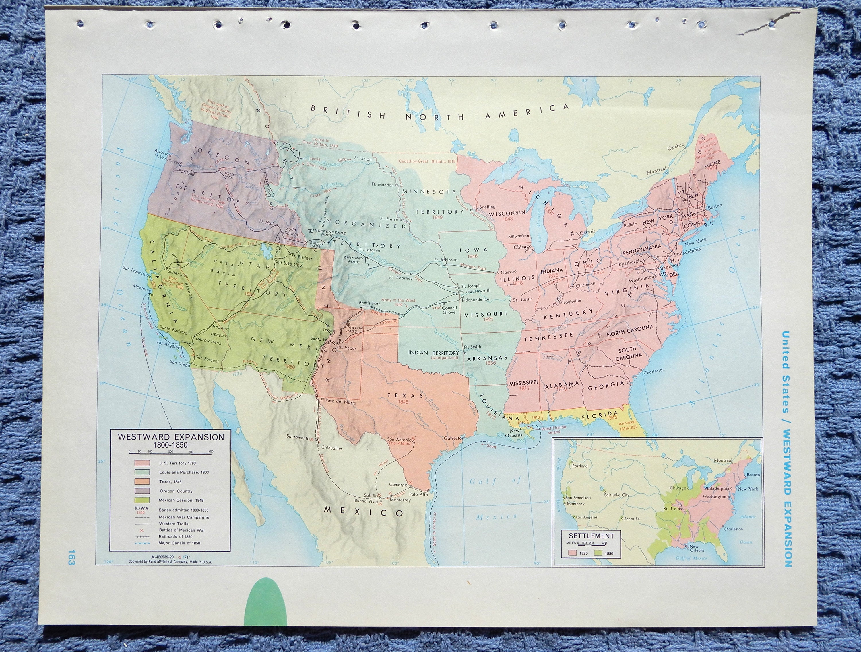 1966 Atlas Map, US Westward Expansion 1800-1850, Vintage World Book ...