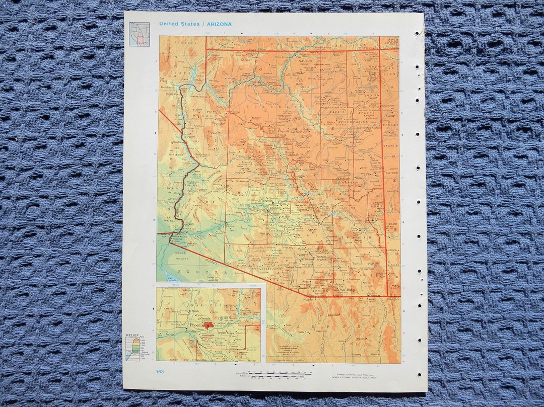 1966 ARIZONA Atlas Map, Vintage World Book Atlas, Full Color - Etsy