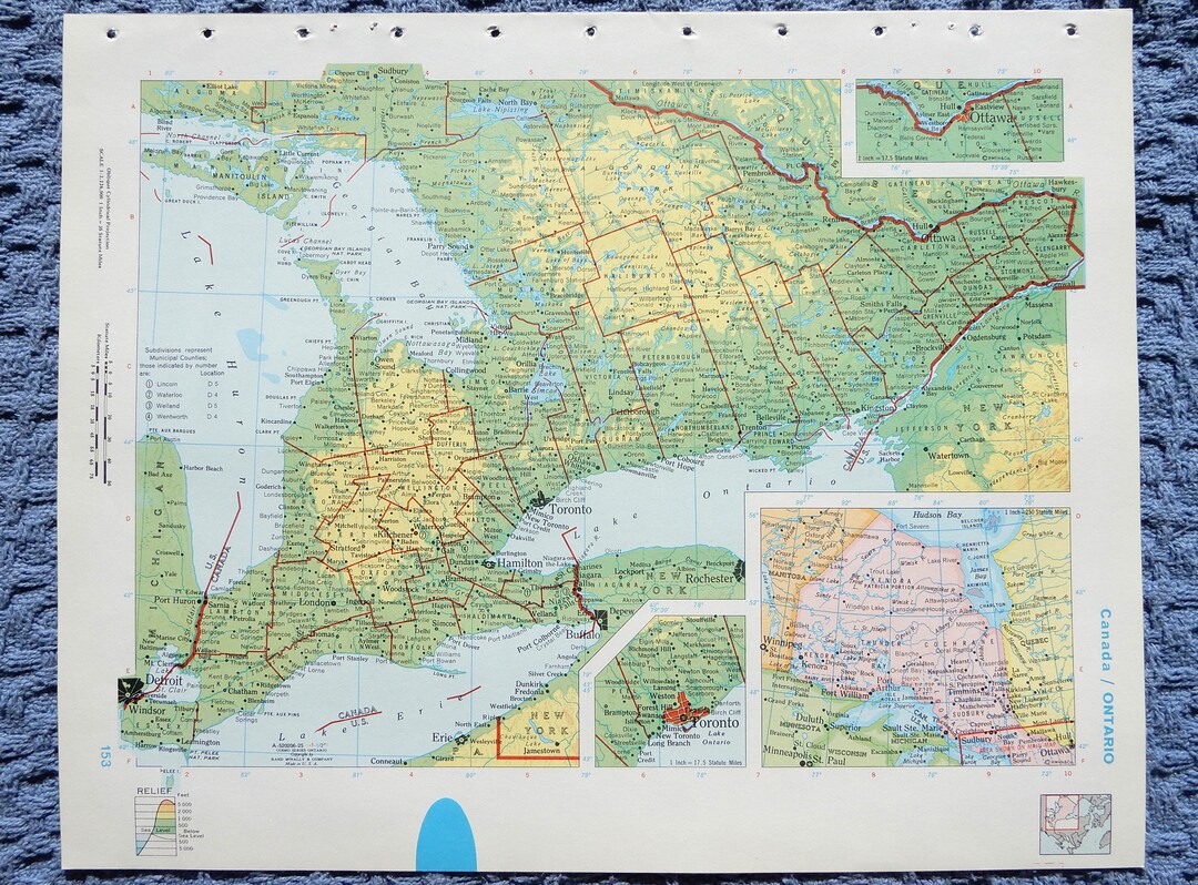1966 ONTARIO CANADA Atlas Map, Vintage World Book Atlas, Full Color - Etsy