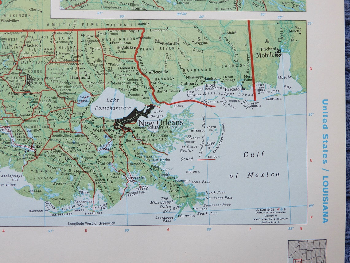 1966 LOUISIANA Atlas Map, Vintage World Book Atlas, Full Color - Etsy