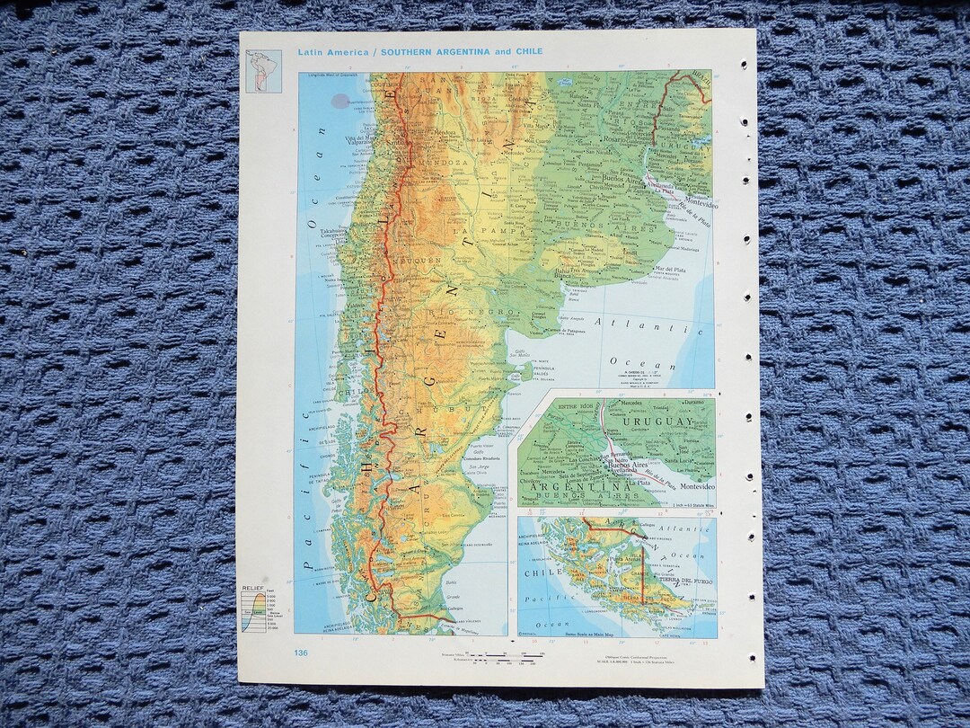 1966 ARGENTINA+CHILE Atlas Map, Vintage World Book Atlas, Full Color - Etsy
