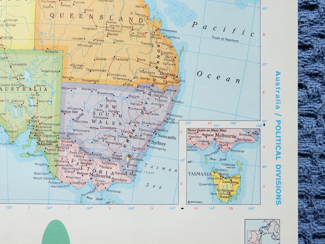1966 AUSTRALIA Atlas Map, Vintage World Book Atlas, Color, Political ...