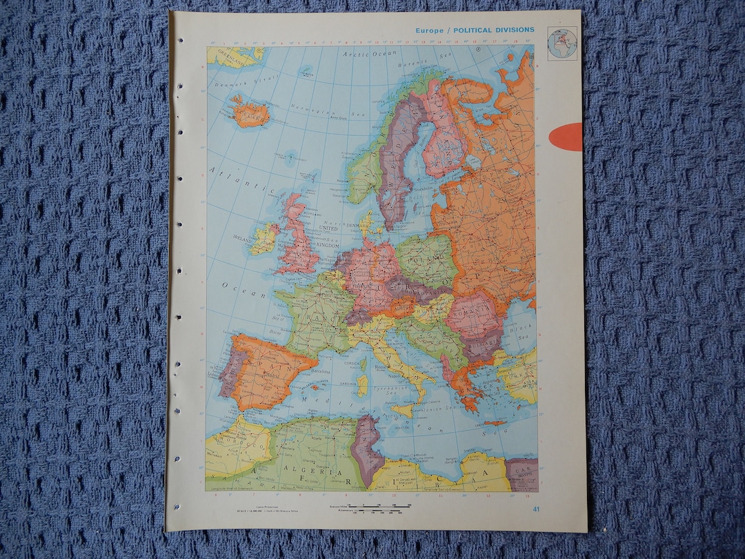 1966 EUROPE Atlas Map, Vintage World Book Atlas, Full Color, European ...