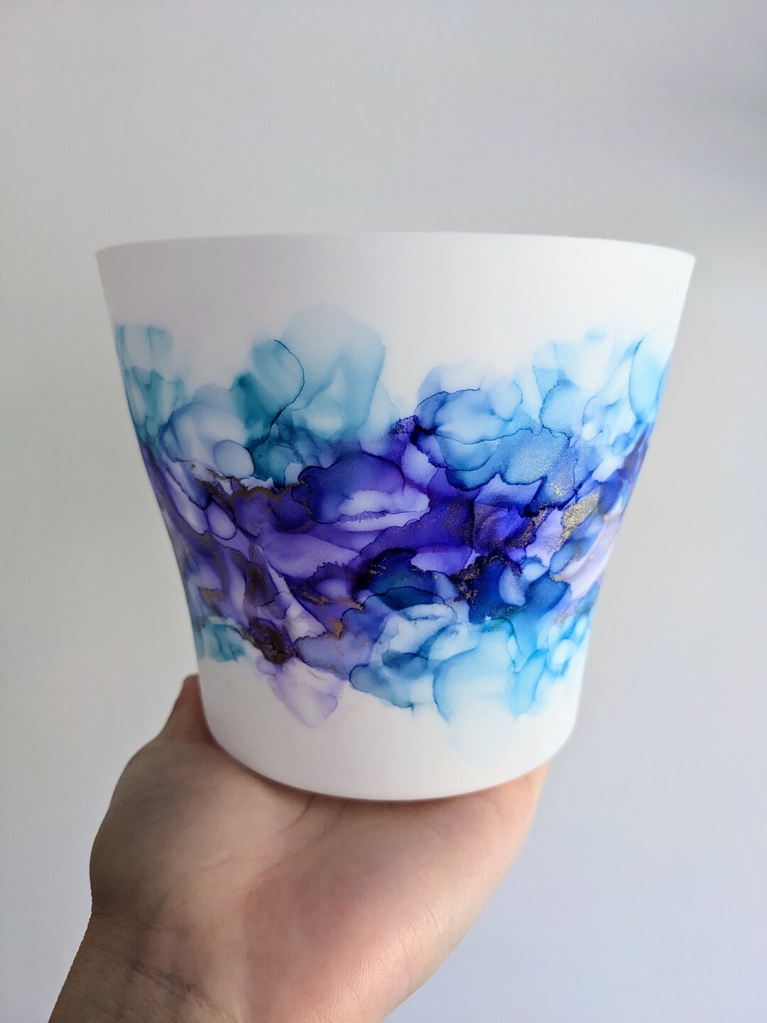 Aurora Mermaid Painted Indoor Planter, Drainage Saucer, Alcohol Ink ...