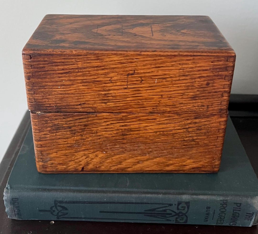 Old Vintage Small Box Card File Recipe Hinged Top Lid Rectangular ...