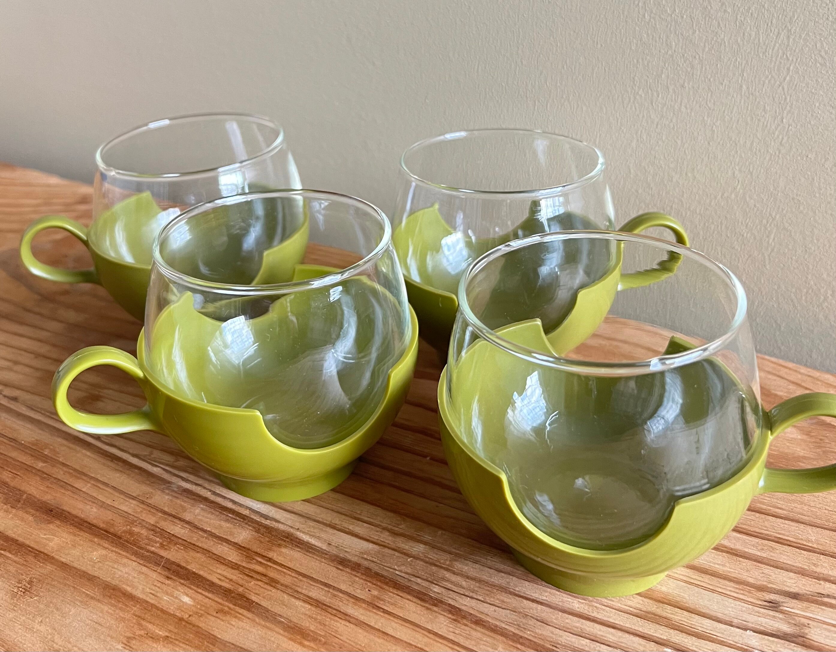 PYREX Roly Poly Glass Cups Avocado MCM Retro Green Sleeves Coffee Tea ...