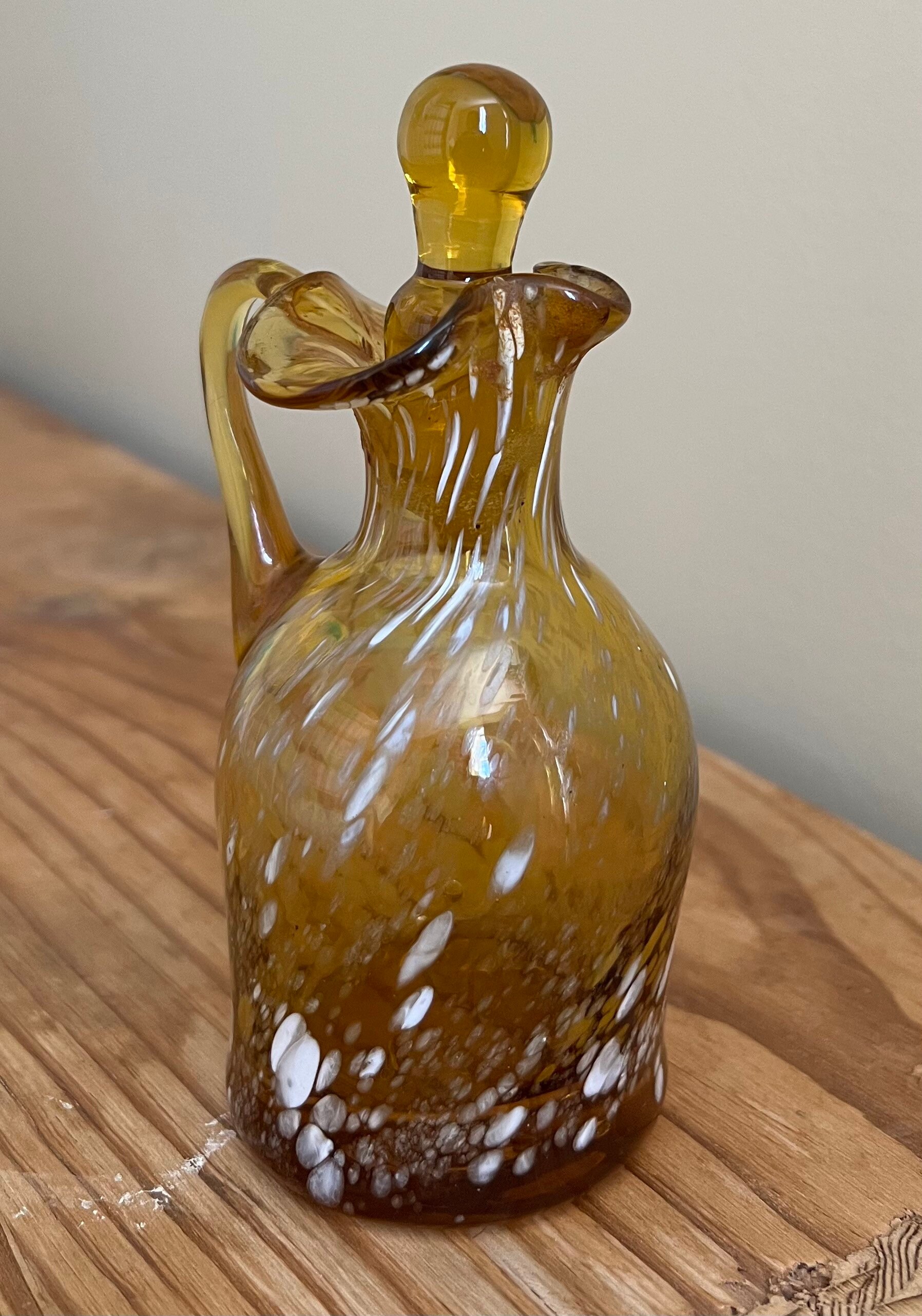 Cruet Glass Amber White Splatter Hand Blown Vintage Stopper - Etsy