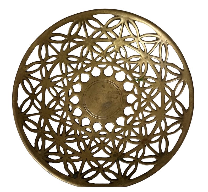 Brass Bowl Geometric Reticulated Pattern Boho MCM Decorative Home Decor ...