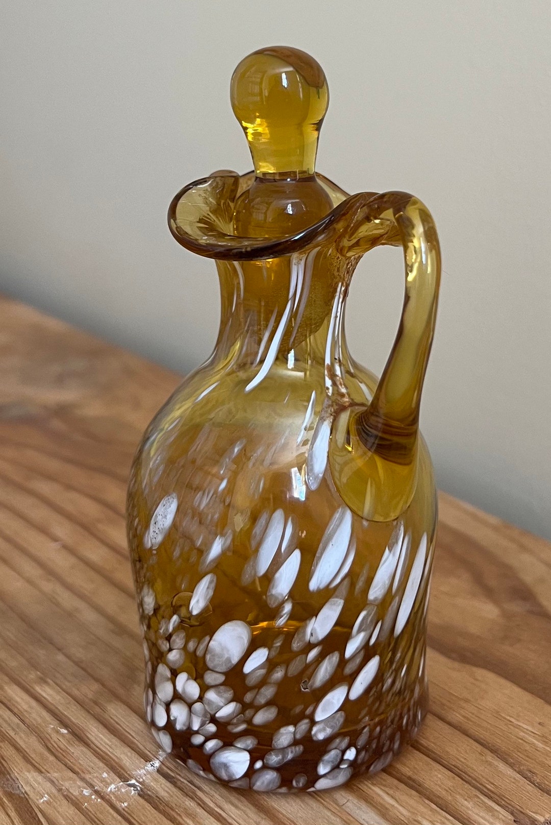 Cruet Glass Amber White Splatter Hand Blown Vintage Stopper - Etsy