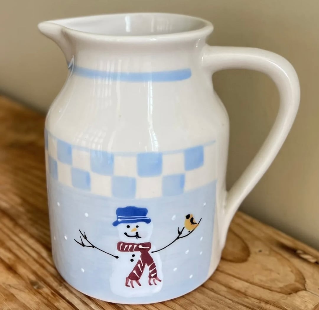 Snow People Snowman Hartstone Pottery Pitcher Vintage 1990 Jug Winter ...
