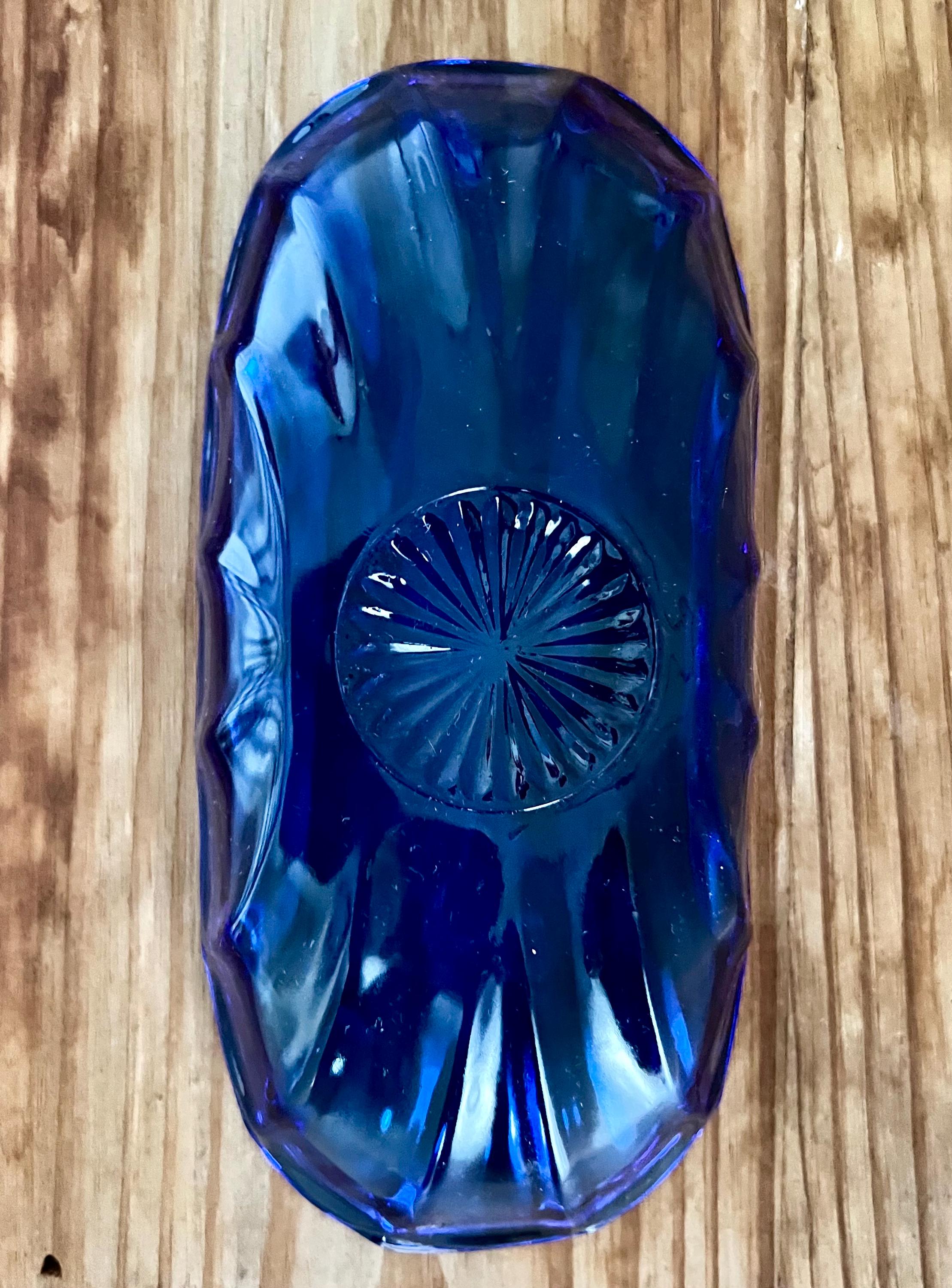 Vintage Anchor Hocking Cobalt Blue Relish Dish Oval Dessert Candy ...