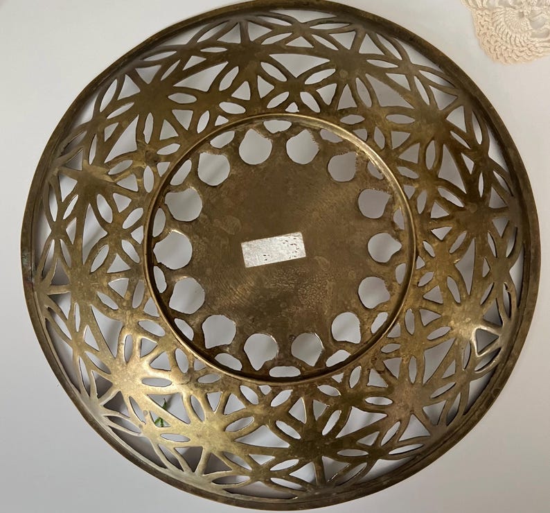 Brass Bowl Geometric Reticulated Pattern Boho MCM Decorative Home Decor ...