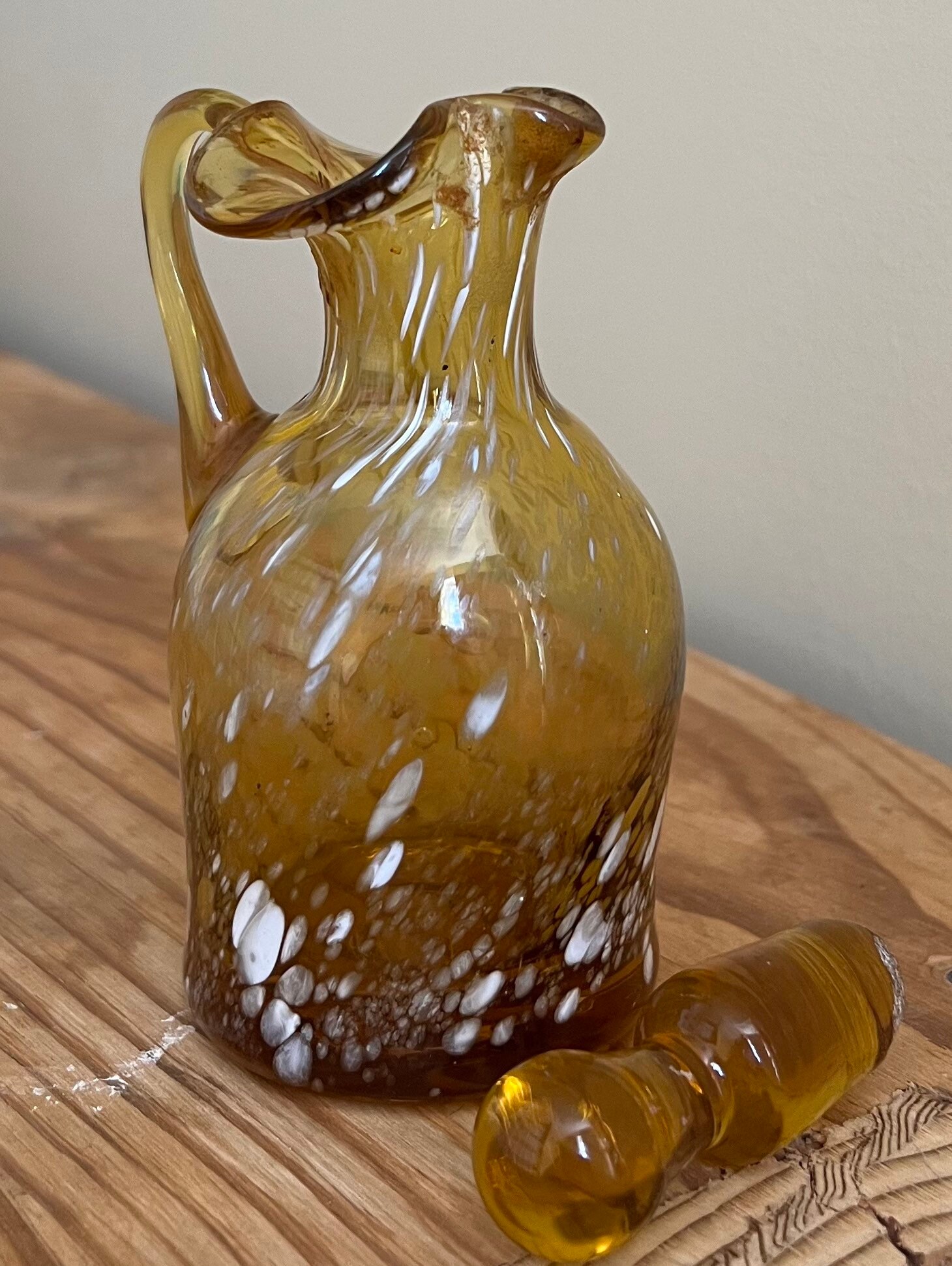 Cruet Glass Amber White Splatter Hand Blown Vintage Stopper - Etsy