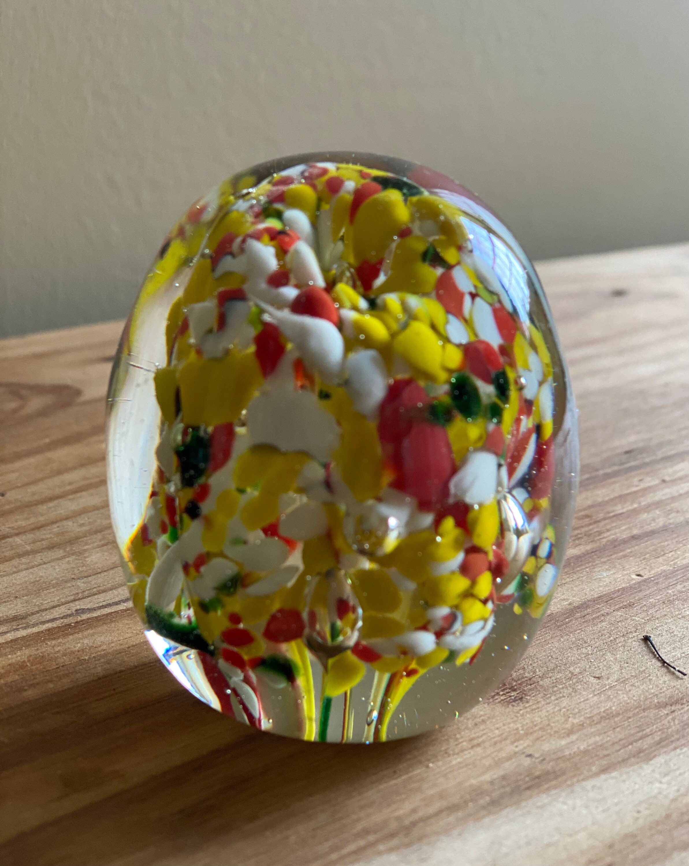 Vintage Kunst Glas Briefbeschwerer mundgeblasen Wie Murano Gelb Schwarz ...