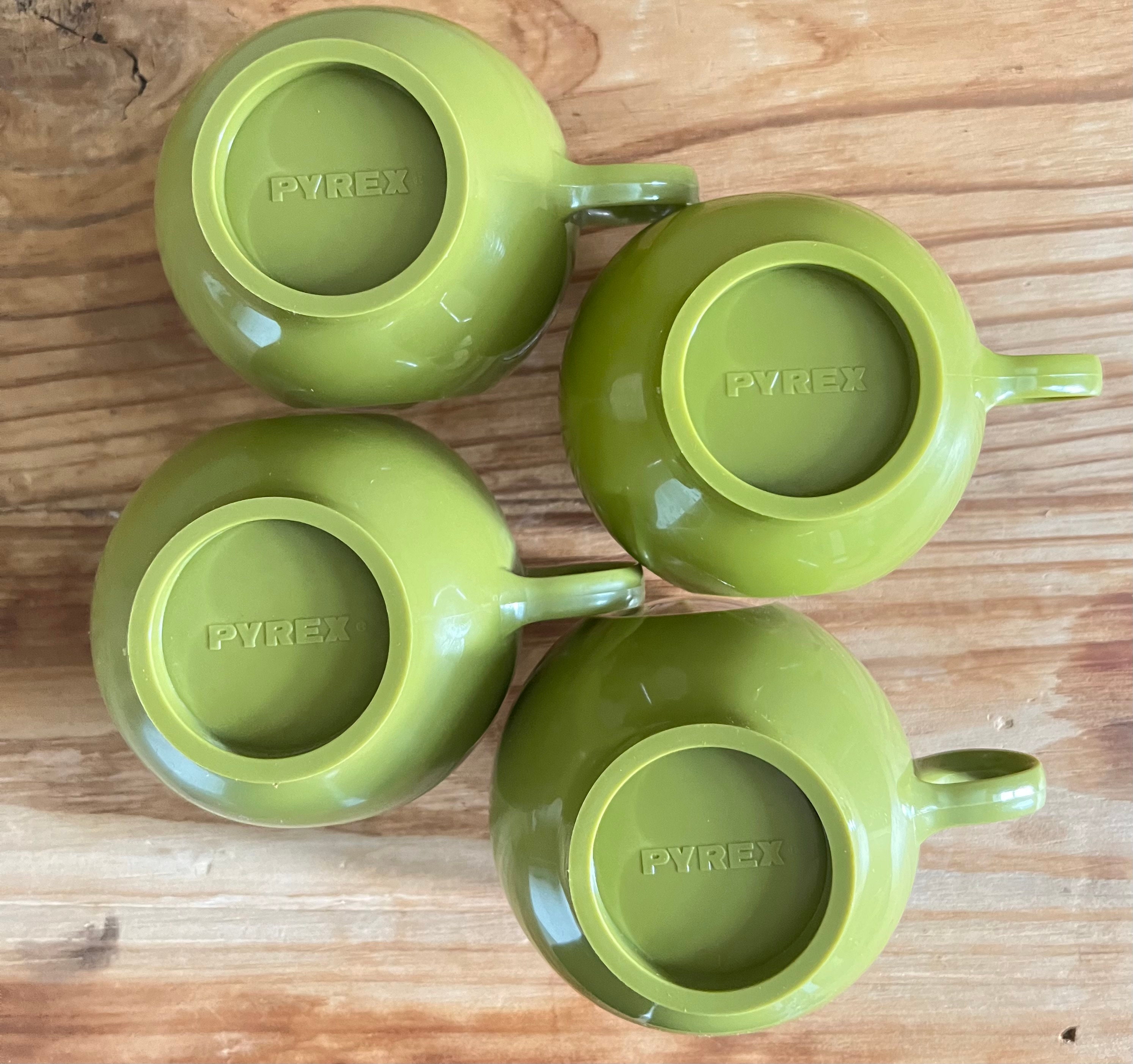 PYREX Roly Poly Glass Cups Avocado MCM Retro Green Sleeves Coffee Tea ...