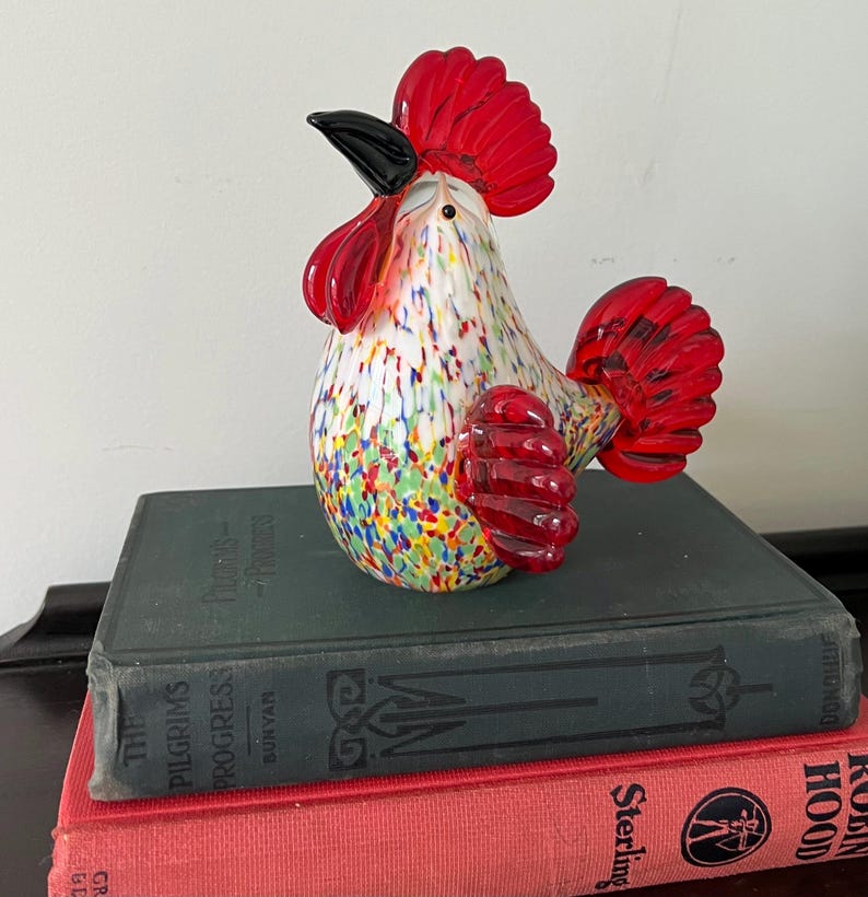 Colorful Rooster Art Glass Hand Blown Solid Paperweight Murano Like - Etsy