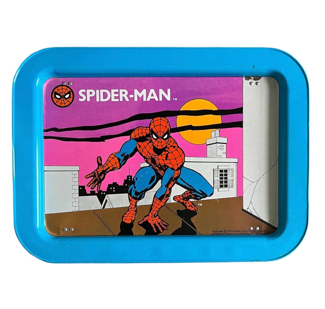 Vintage Spiderman TV Bed Serving Metal Tray Rectangular Foldable Marvel ...