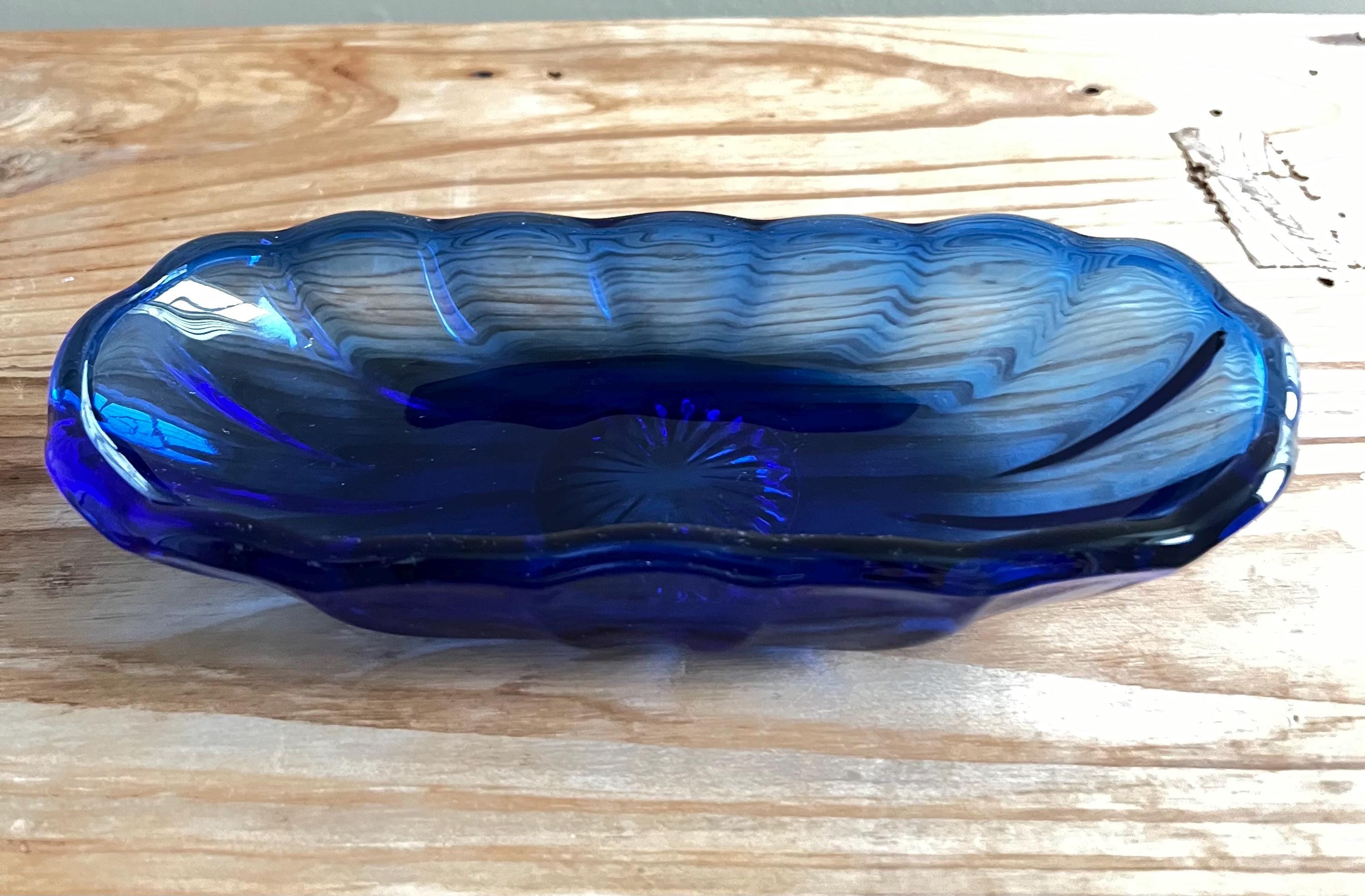 Vintage Anchor Hocking Cobalt Blue Relish Dish Oval Dessert Candy ...