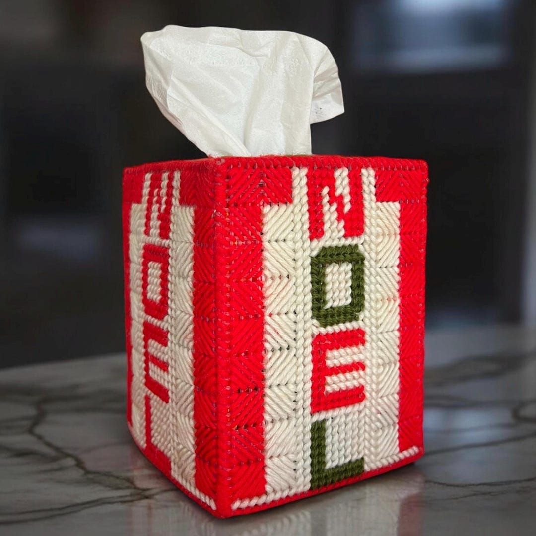Vintage Christmas Needlepoint Tissue Box Cover Handmade Craft Noel ...