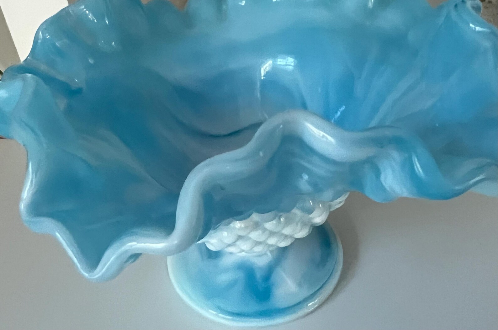 Fenton Blue White Slag Hobnail Glass Bowl Flair Ruffle Compote Marble 4 ...