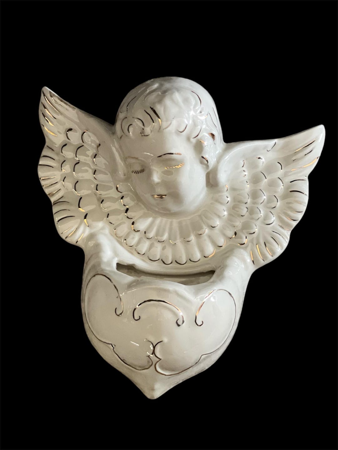 MCM Ceramic Angel Pottery Wall Figure 1940s Kleine Co Front Pocket Holy ...