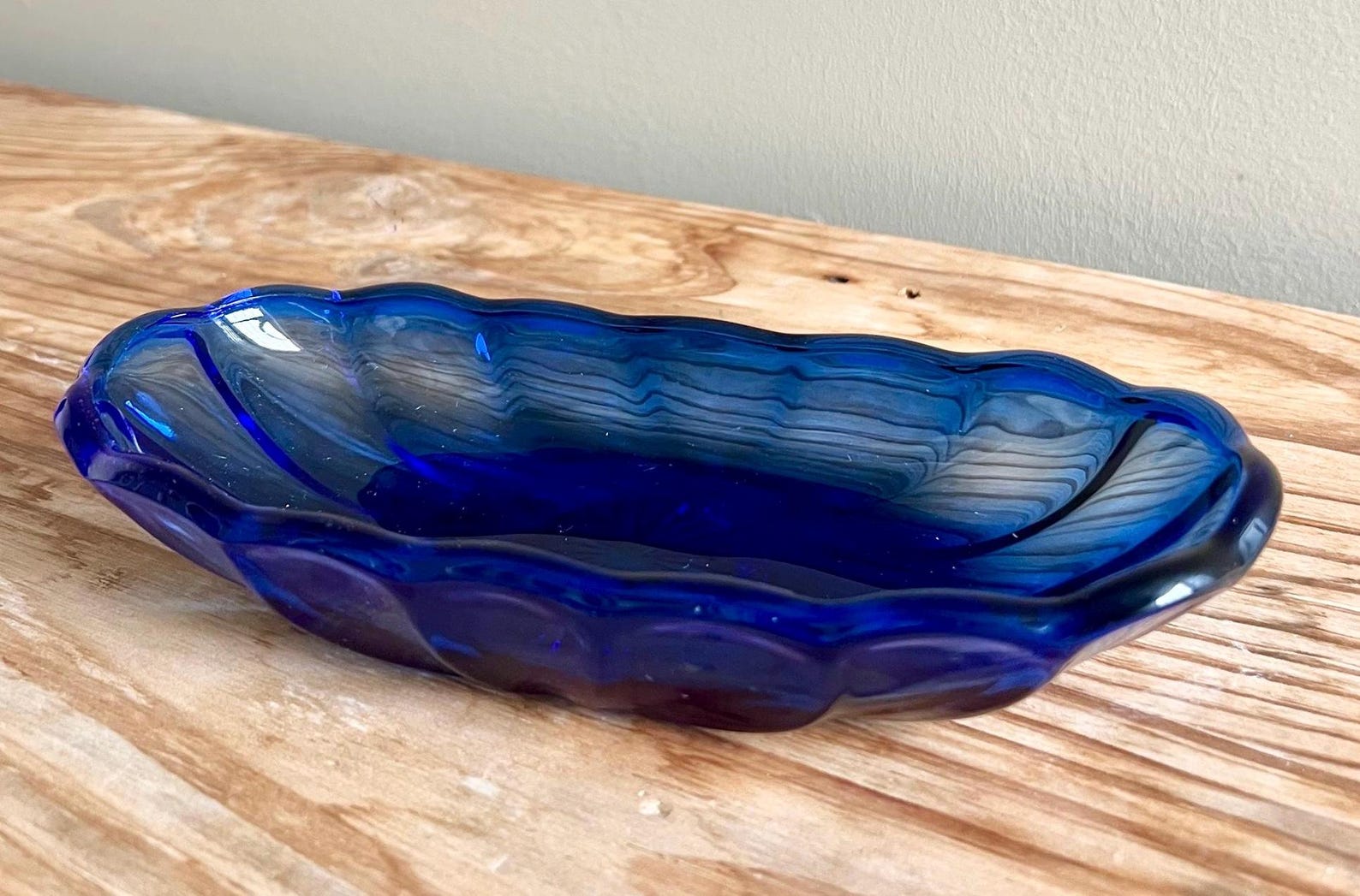 Vintage Anchor Hocking Cobalt Blue Relish Dish Oval Dessert Candy ...