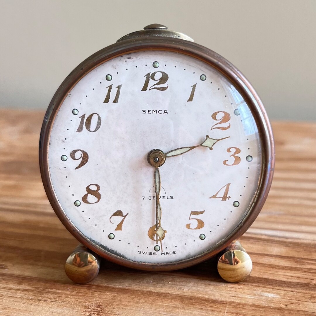 Semca 8 Day 7 Jewel Swiss Made Alarm Clock Brass Case Two Tone MCM ...