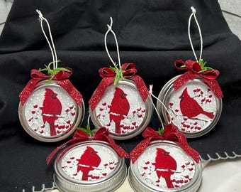 Handmade Mason Jar Lid Ornaments set of 4 With Christmas Trees - Etsy