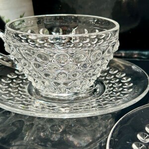 Duncan and Miller 1940s Hobnail Clear Set of 3 Cups and Saucers ...