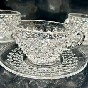 Duncan and Miller 1940s Hobnail Clear Set of 3 Cups and Saucers ...