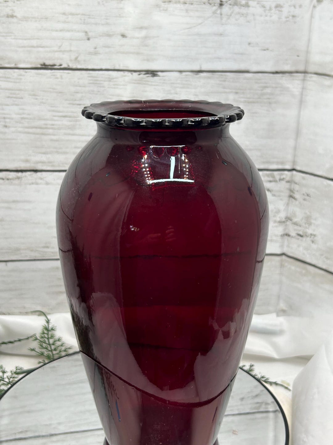 Anchor Hocking Royal Ruby Red Large Vase 9” Scalloped Edge Hoover ...